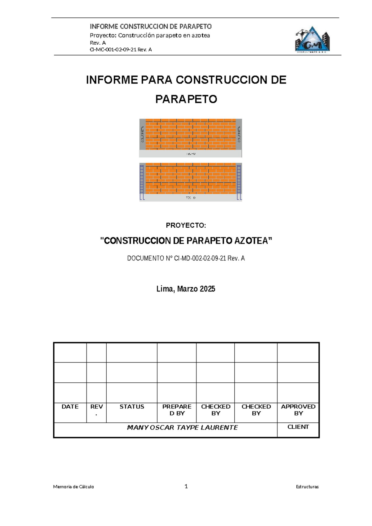 INFORME ESTRUCTURAL: CONSTRUCCIÓN DE PARAPETO Rev. A - Studocu