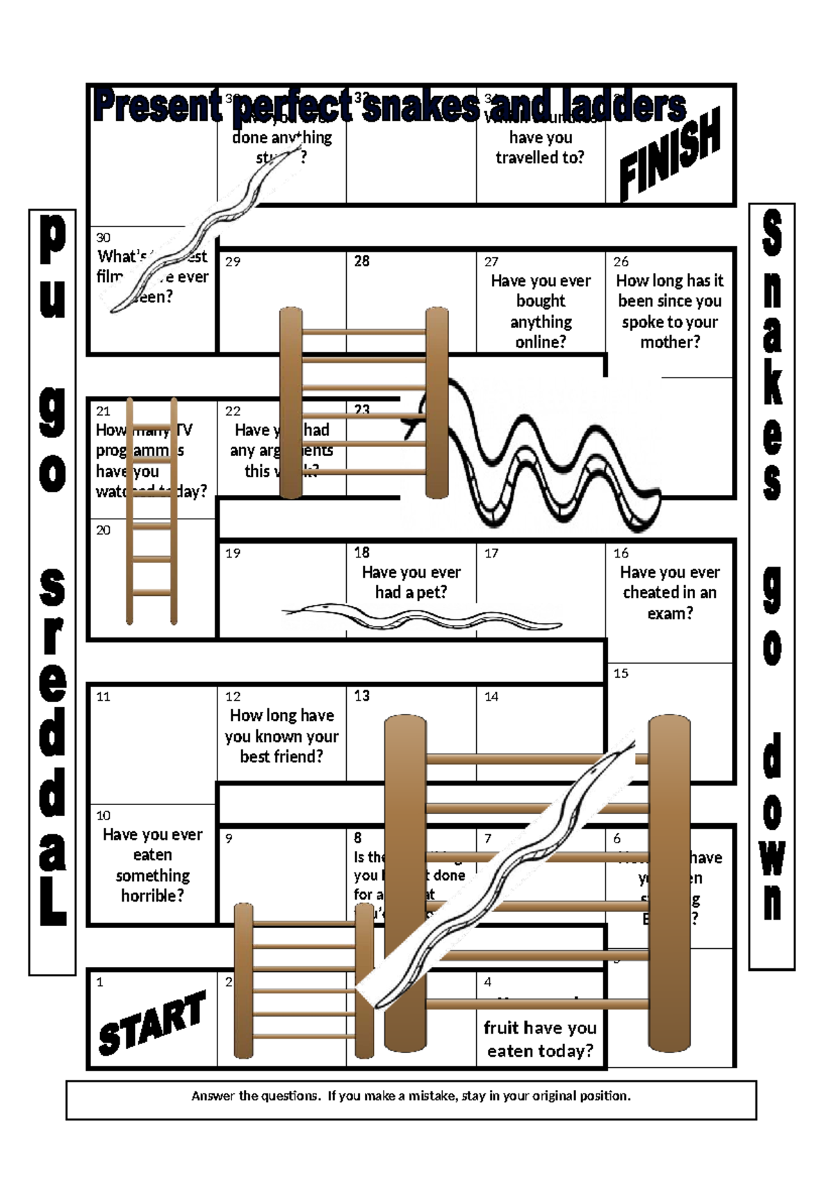 Present Perfect Tense: Engaging Snake Game Activity - Studocu