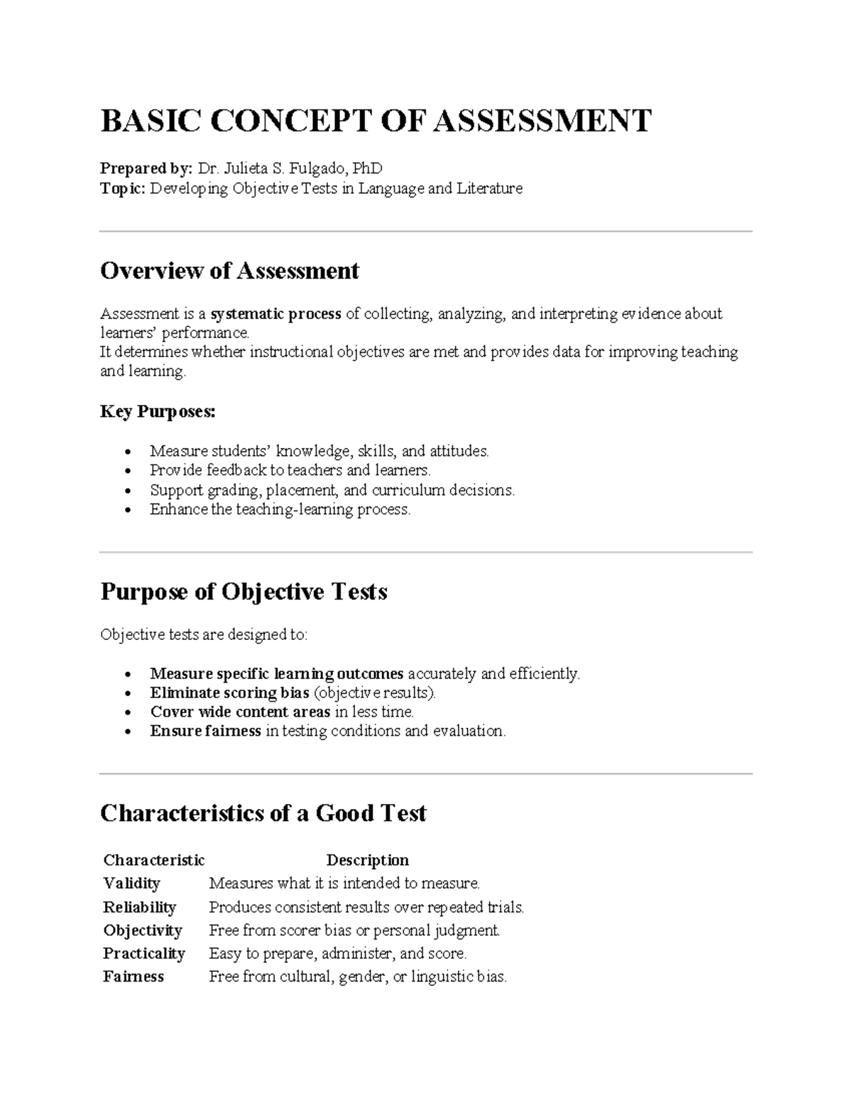 EL105: Basic Concepts of Assessment and Objective Test Development ...