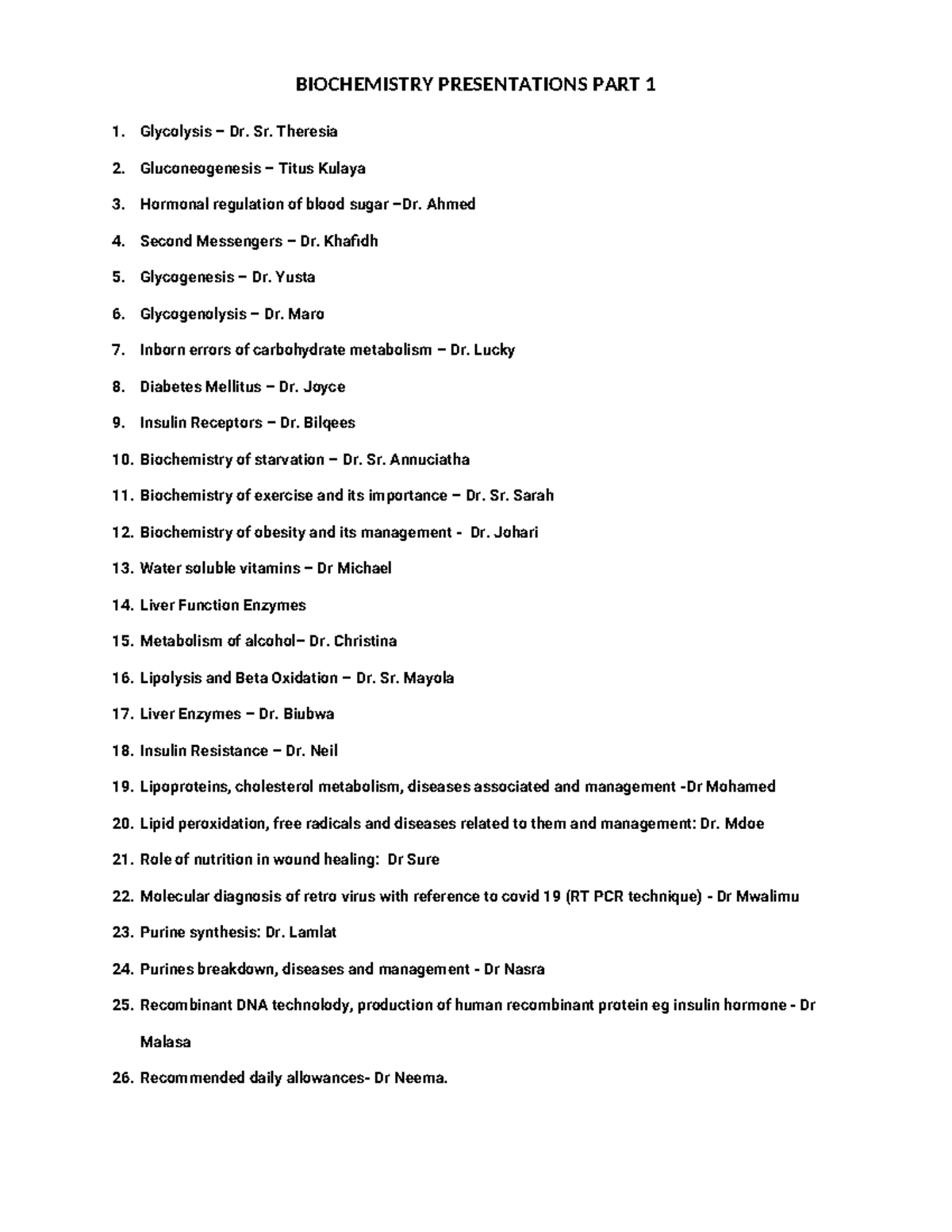 Biochemistry Presentations Part 1: Key Topics and Insights - Studocu