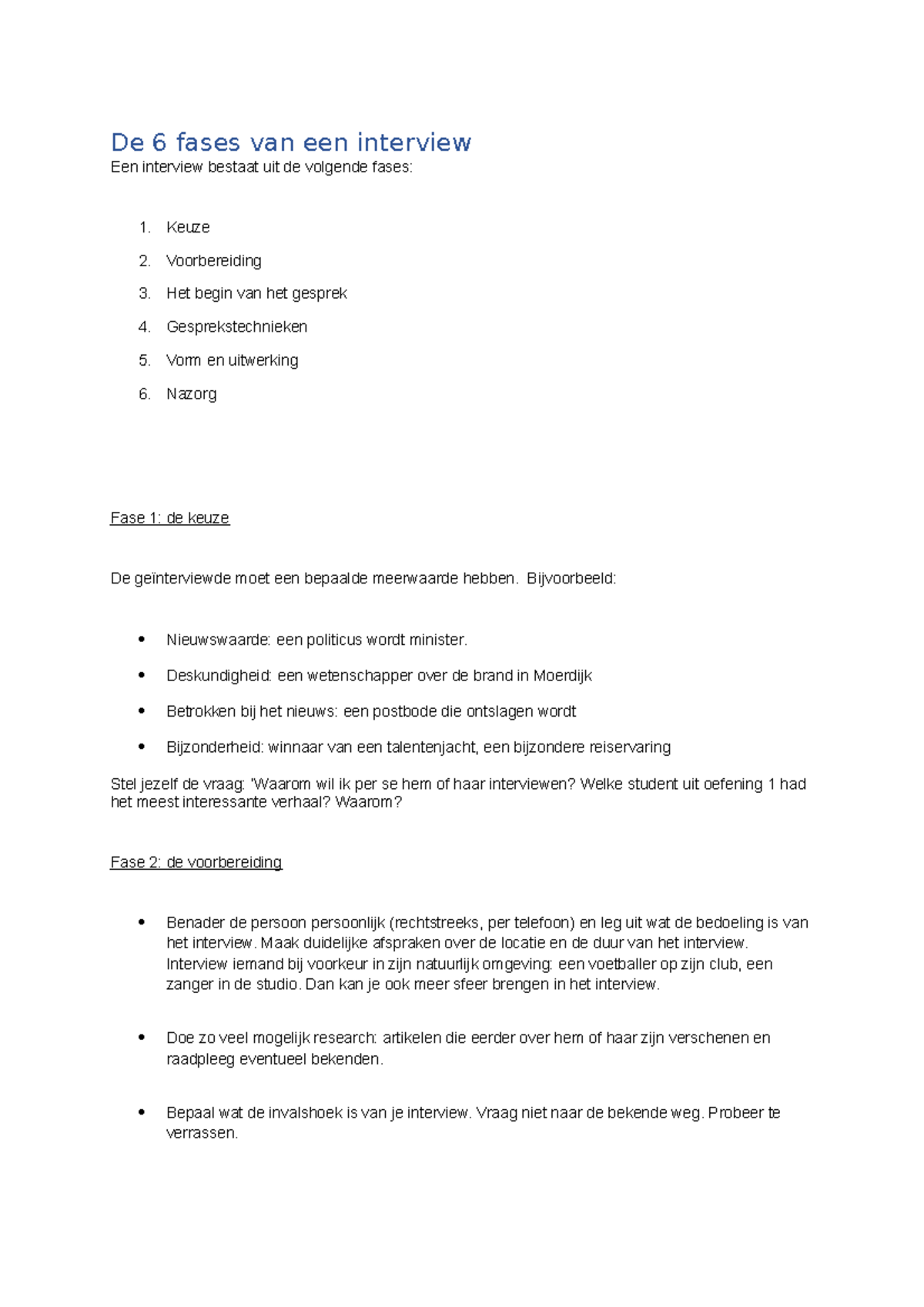 De 6 Fases van een Interview: Een Stapsgewijze Gids - Studeersnel