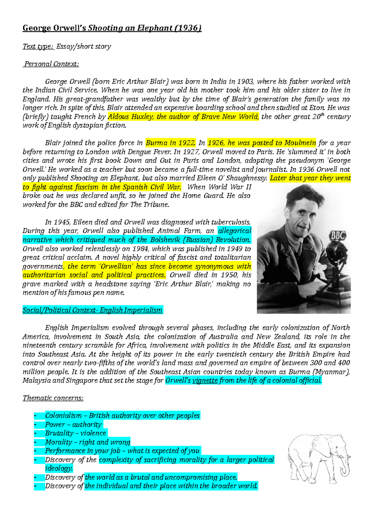Annotated Analysis of George Orwell's ‘Shooting an Elephant’ Essay ...