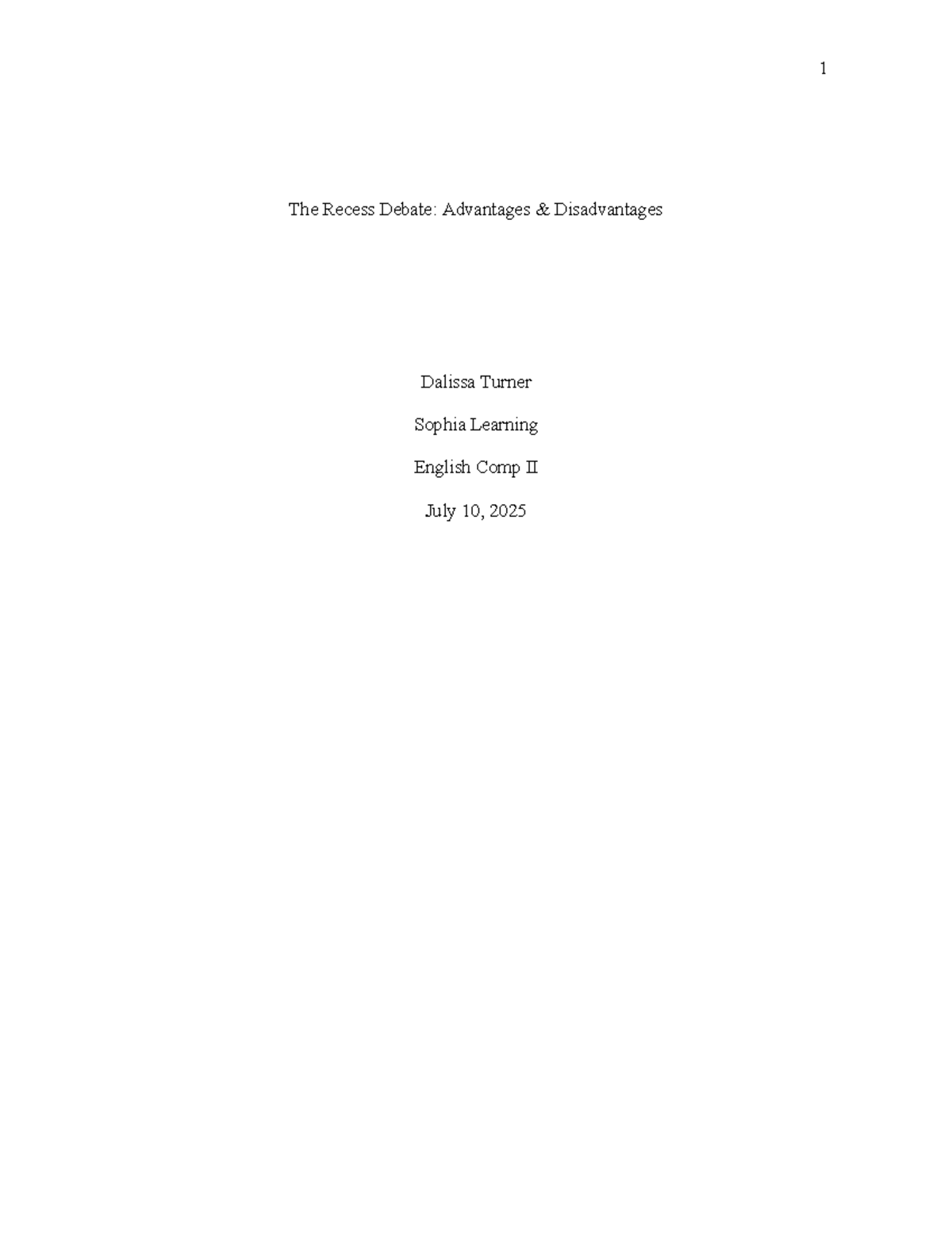 The Recess Debate: Pros and Cons of Breaks in Education (Eng Comp II ...