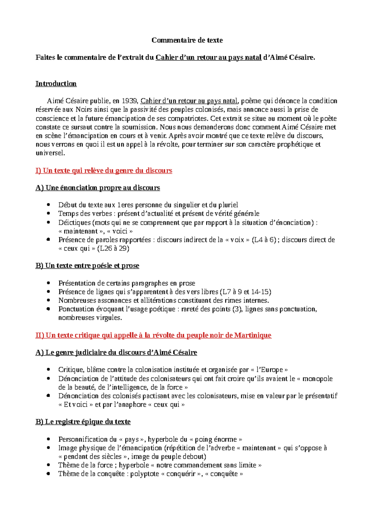 Commentaire de texte sur Aimé Césaire : Cahier d’un retour au pays ...
