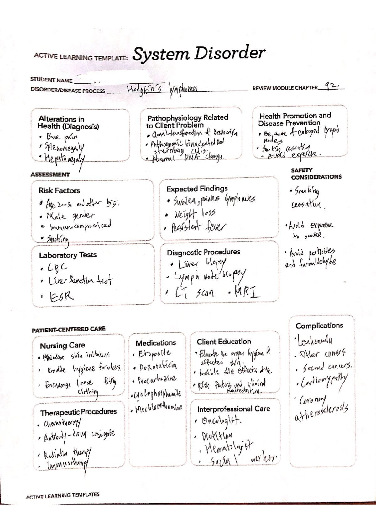 Active Learning Template: System Disorder - Hodgkin's Lymphoma Review ...