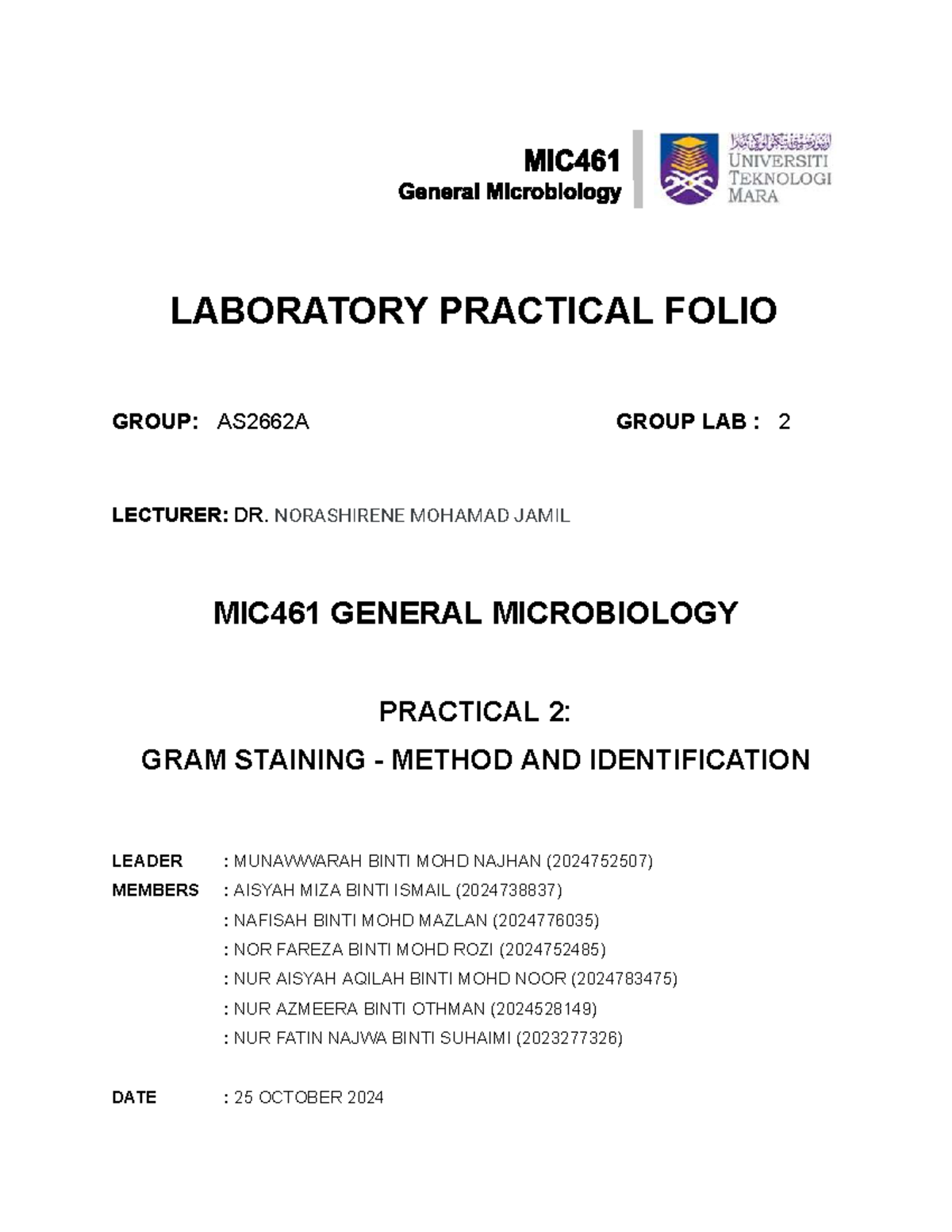 MIC461 Lab Report 2: Methods and Findings from Gram Staining Experiment ...