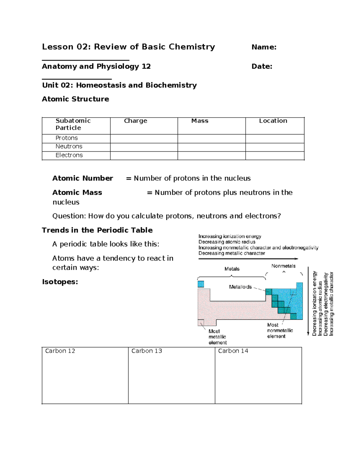 Anatomy and Physiology 12: Lesson 02 - Basic Chemistry Overview - Studocu