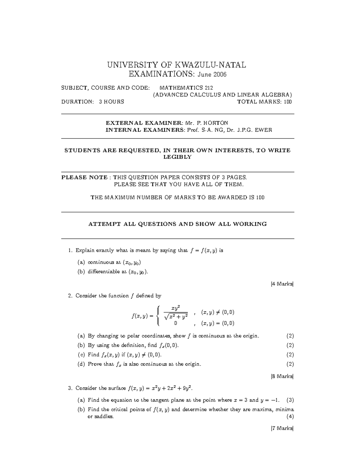 Math 212 Final Exam: Advanced Calculus & Linear Algebra - June 2006 ...