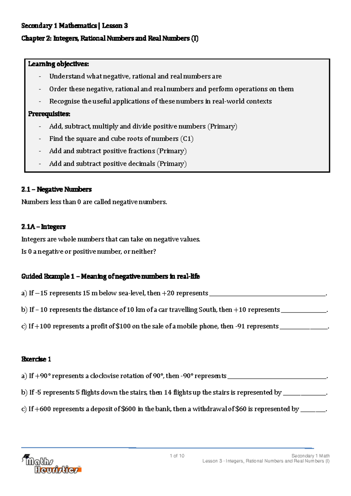 S1 Math L3: Integers, Rational Numbers & Real Numbers (I) Notes - Studocu
