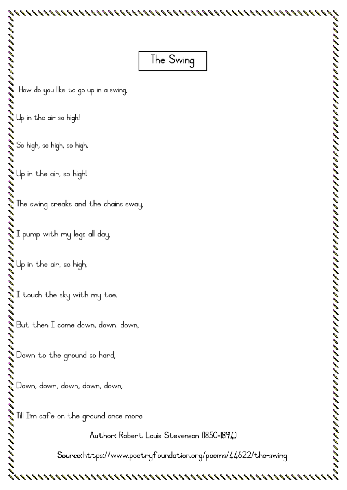 Enaff POEM Assignment on 'The Swing' by R.L. Stevenson - Studocu