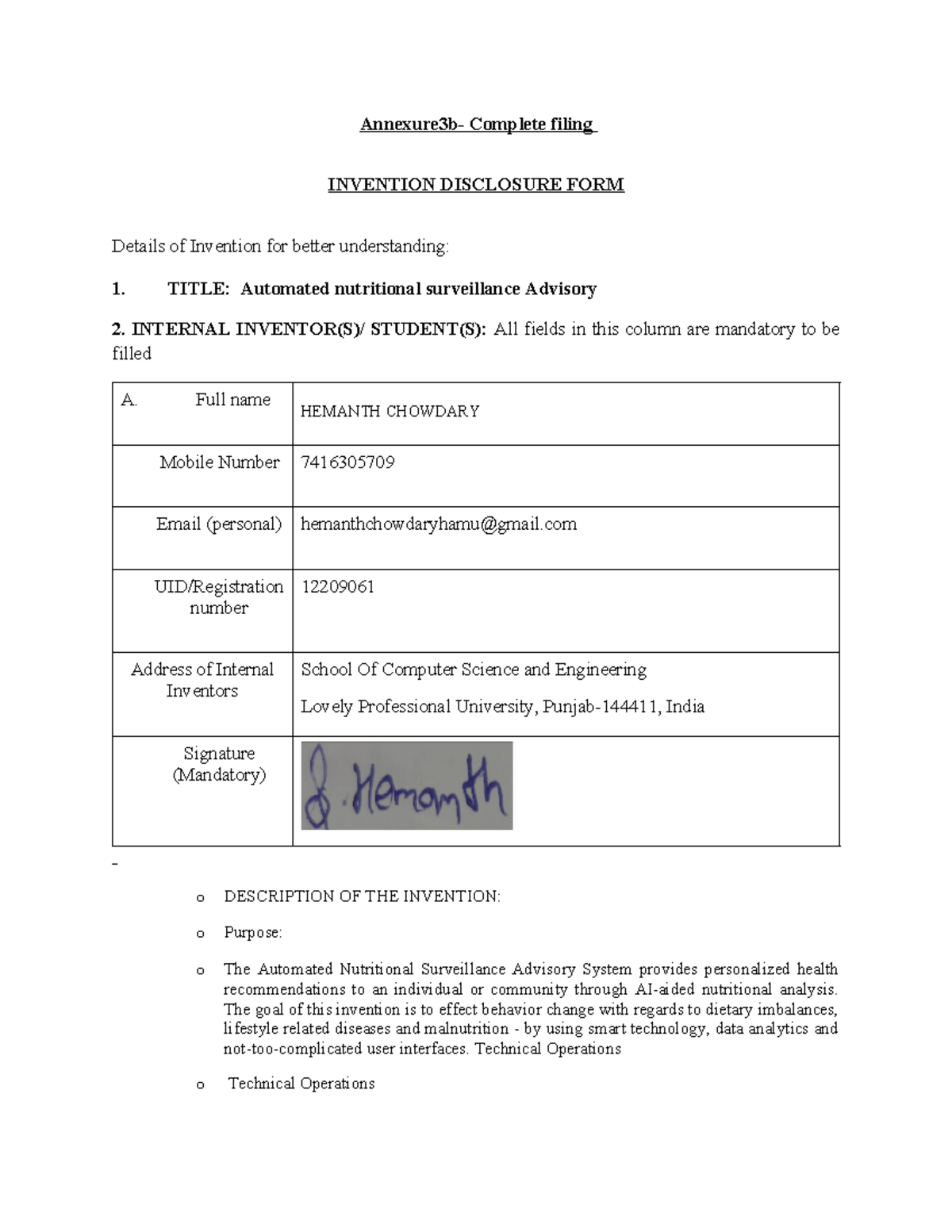 Automated Nutritional Surveillance Advisory System - Invention ...