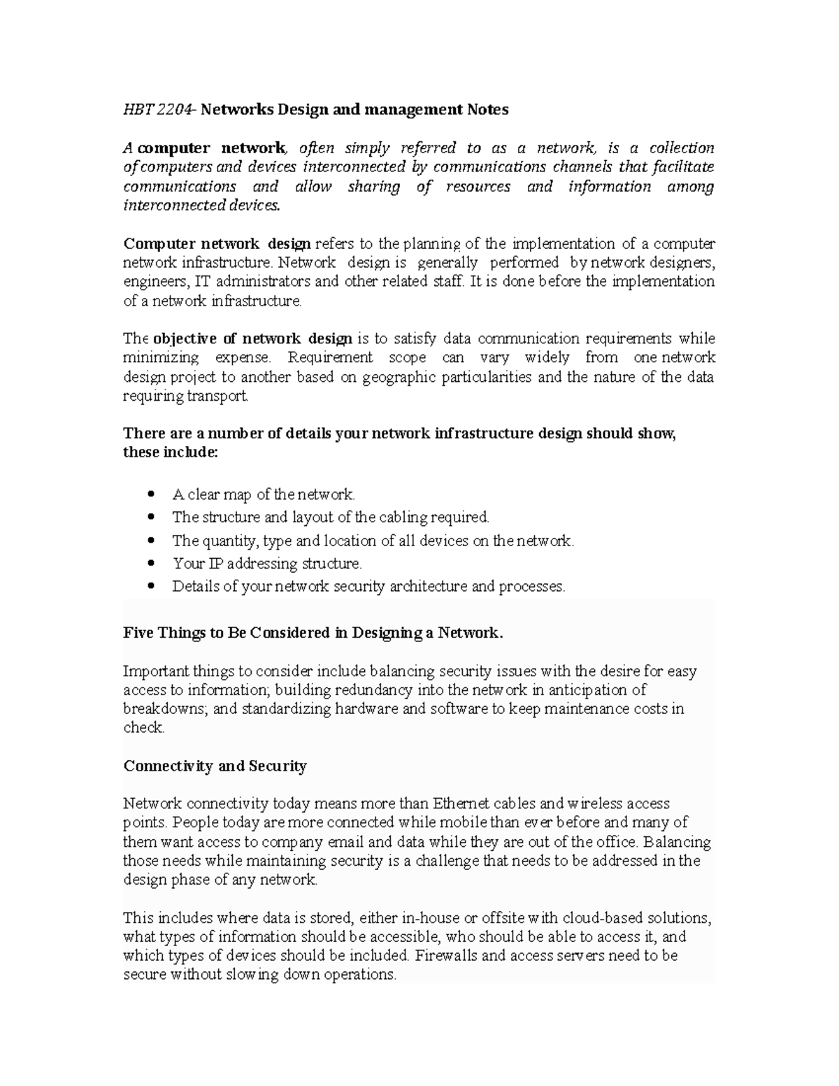HBT 2204 Network Design And Management - HBT 2204- Networks Design and ...