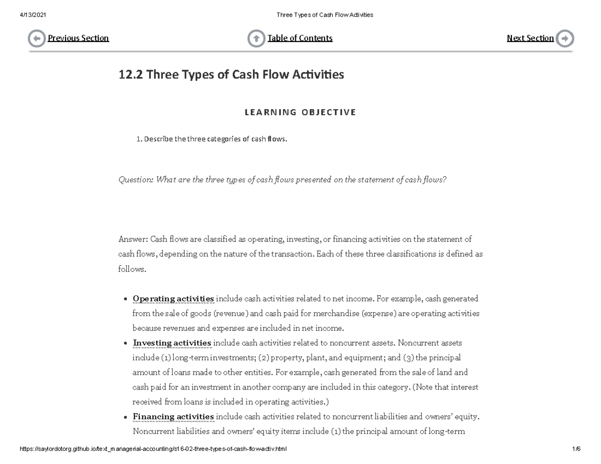 Three Types of Cash Flow Activities 1 - 4/13/2021 Three Types of Cash ...