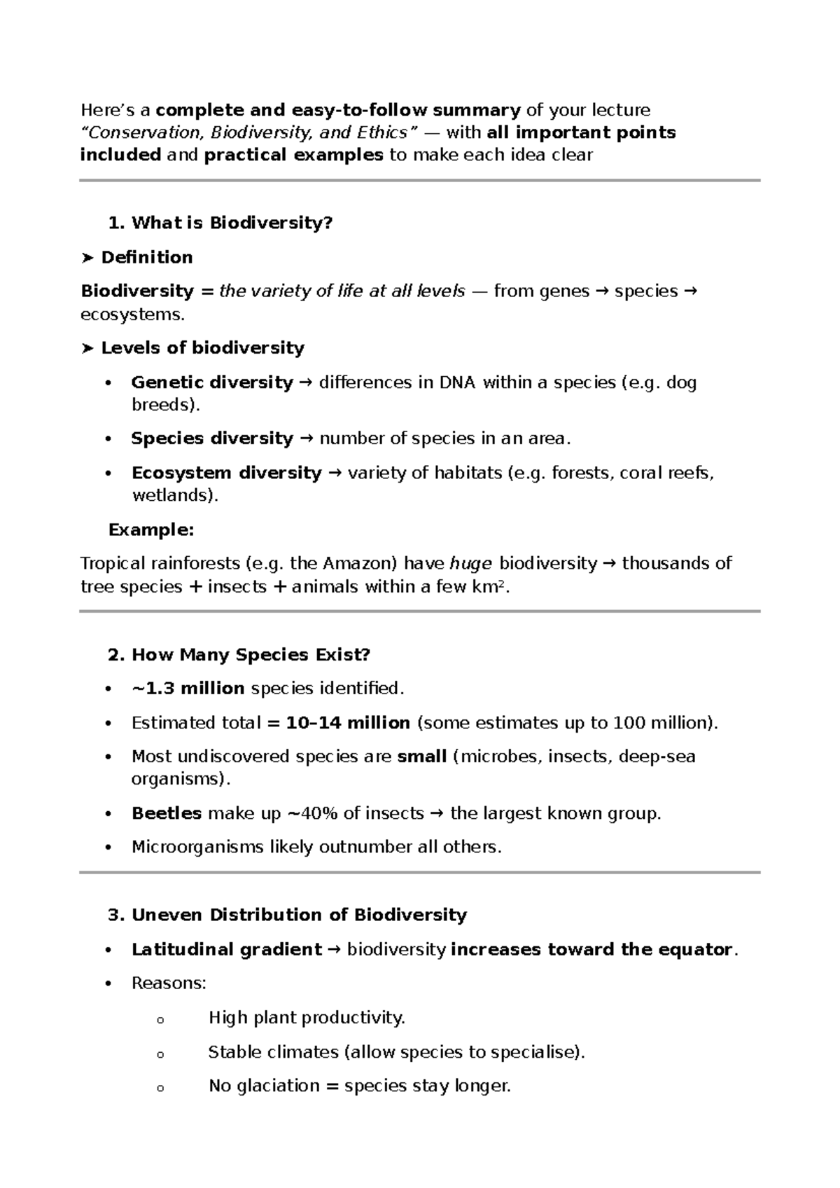 L5 Lecture Summary: Key Concepts in Biodiversity - Studocu