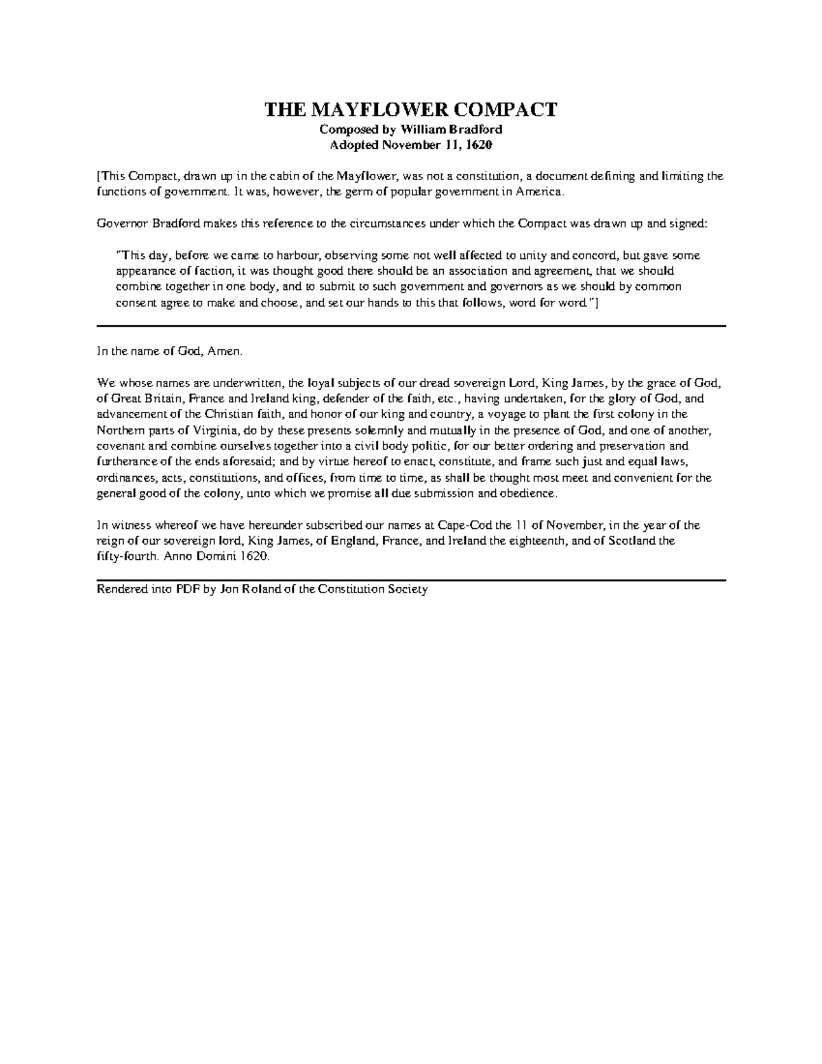 The Mayflower Compact: Origins & Significance (1620) - Studocu