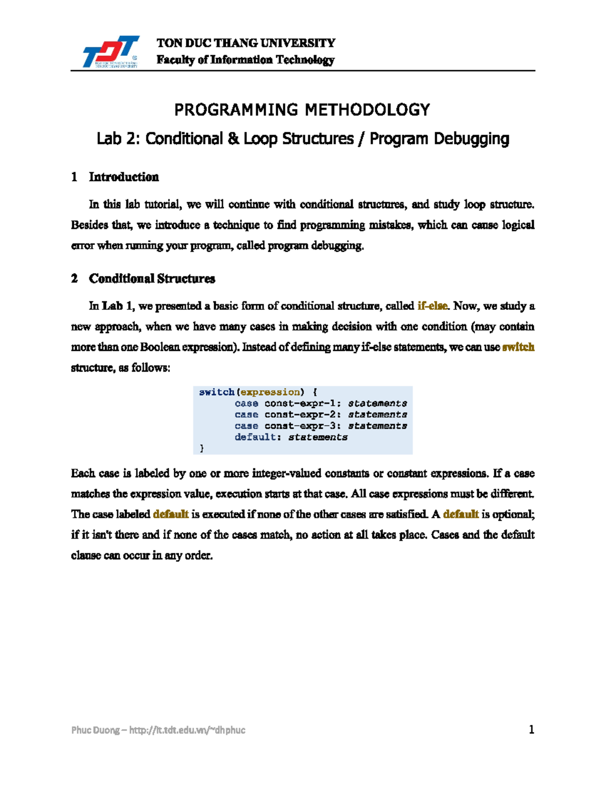 Lab 2: Conditional Loop Structures & Debugging in C (IT101) - Studocu