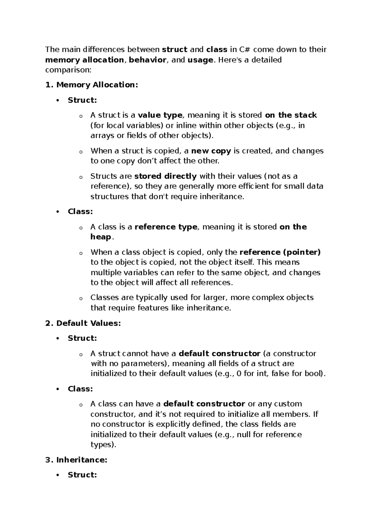 Differences Between Struct and Class in C#: A Detailed Comparison - Studocu