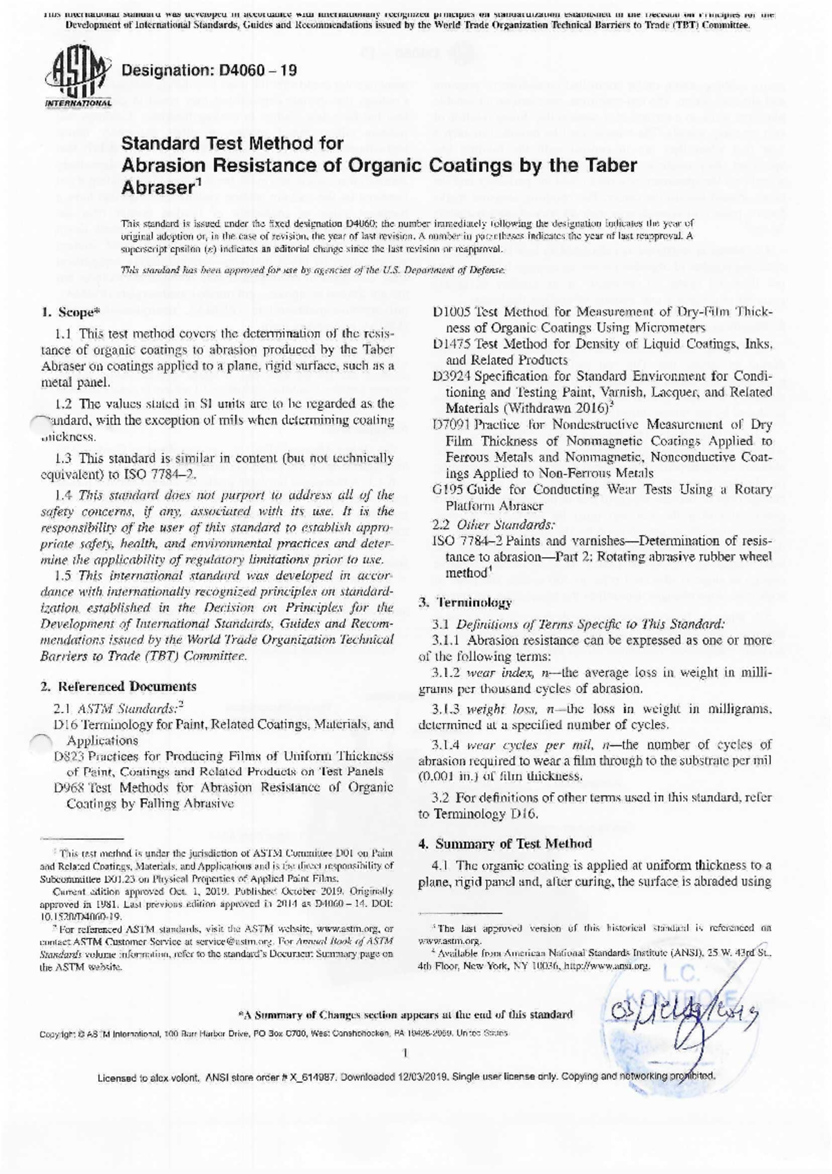 ASTM D4060 Testing Method for Taber Abrasion Resistance - Studocu