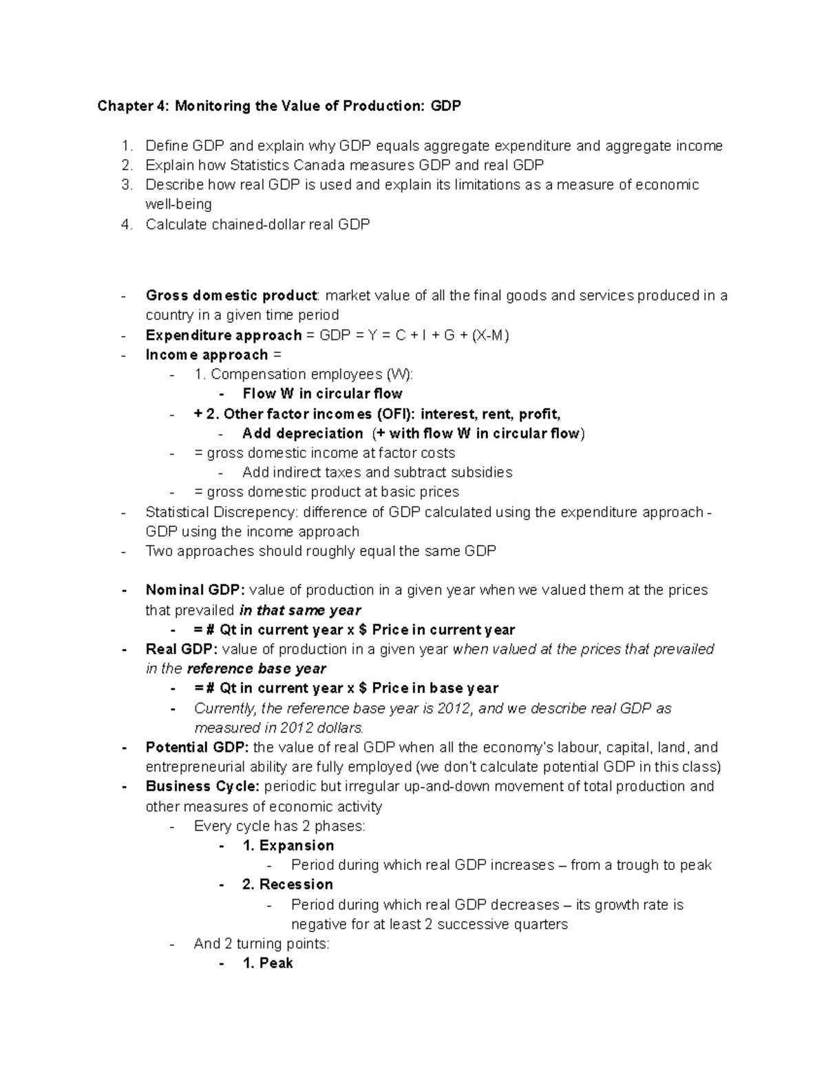 Chapters 4-14: Lecture Notes on GDP and Economic Measurement - Studocu