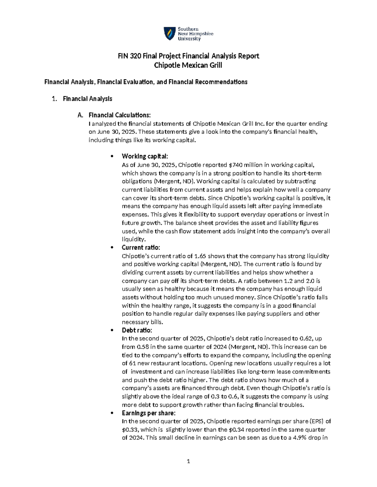 FIN 320 Final Project: Financial Analysis of Chipotle Mexican Grill ...