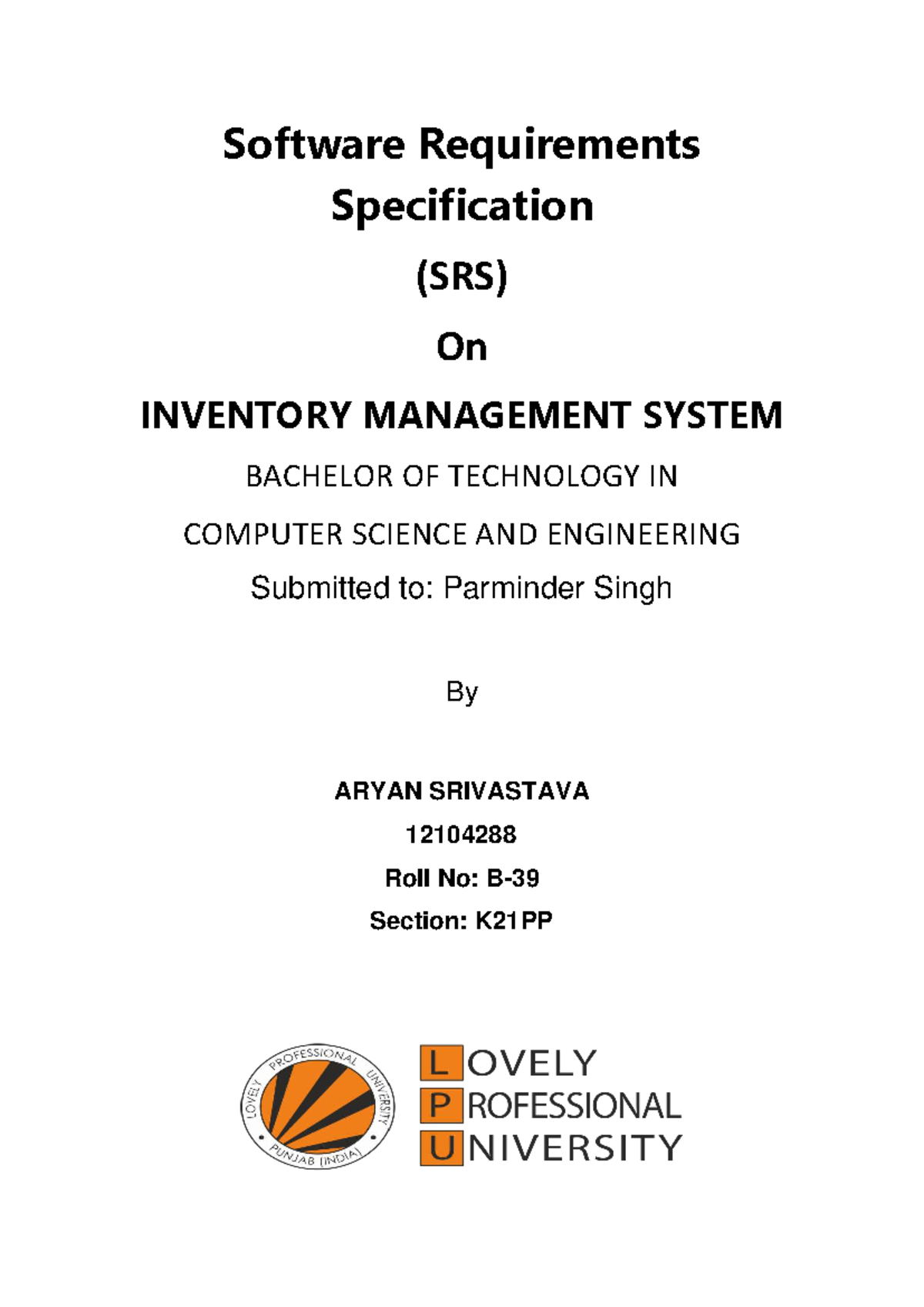 CSE320 - CSE 320 PROJECT - Software Requirements Specification (SRS) On INVENTORY MANAGEMENT ...