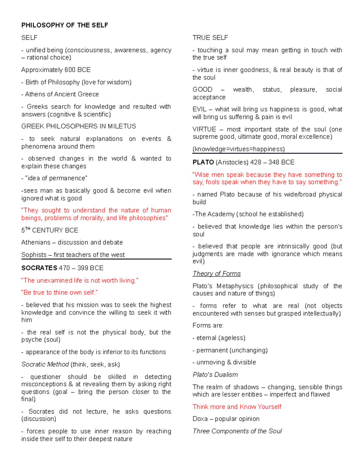 UTS PHIL 101: LESSONS ON PHILOSOPHY OF THE SELF (ONE TO FIVE) - Studocu