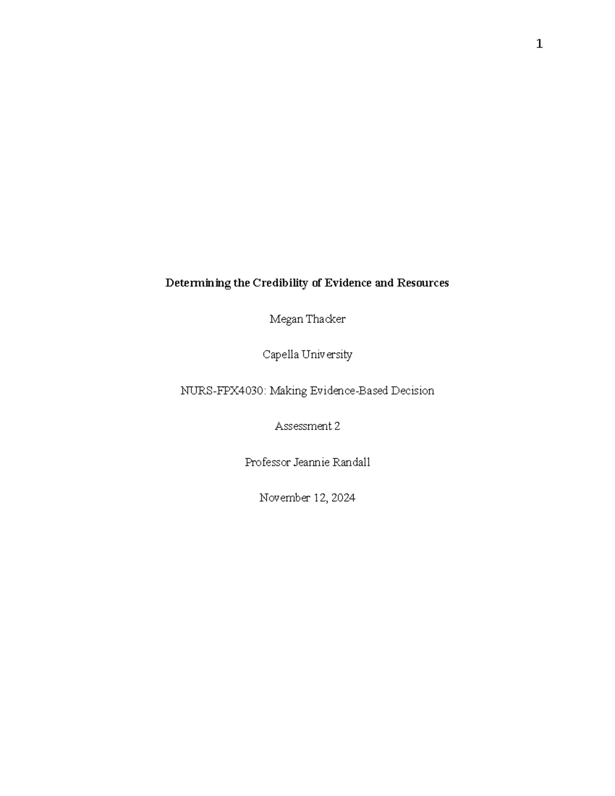 NURS-FPX4030: Assessing Evidence Credibility in EBP for CKD Care - Studocu