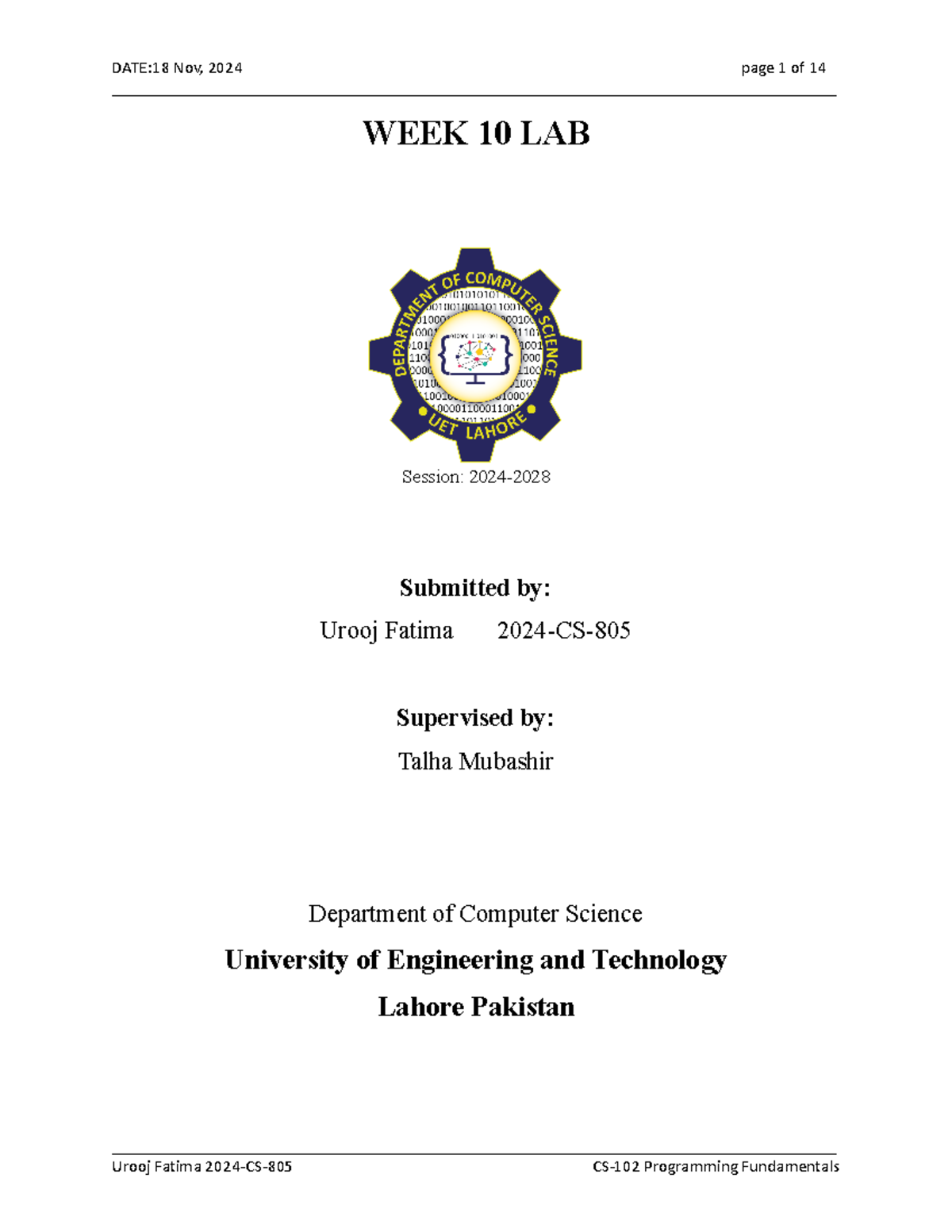 Week 10 lab - lab work - - Studocu