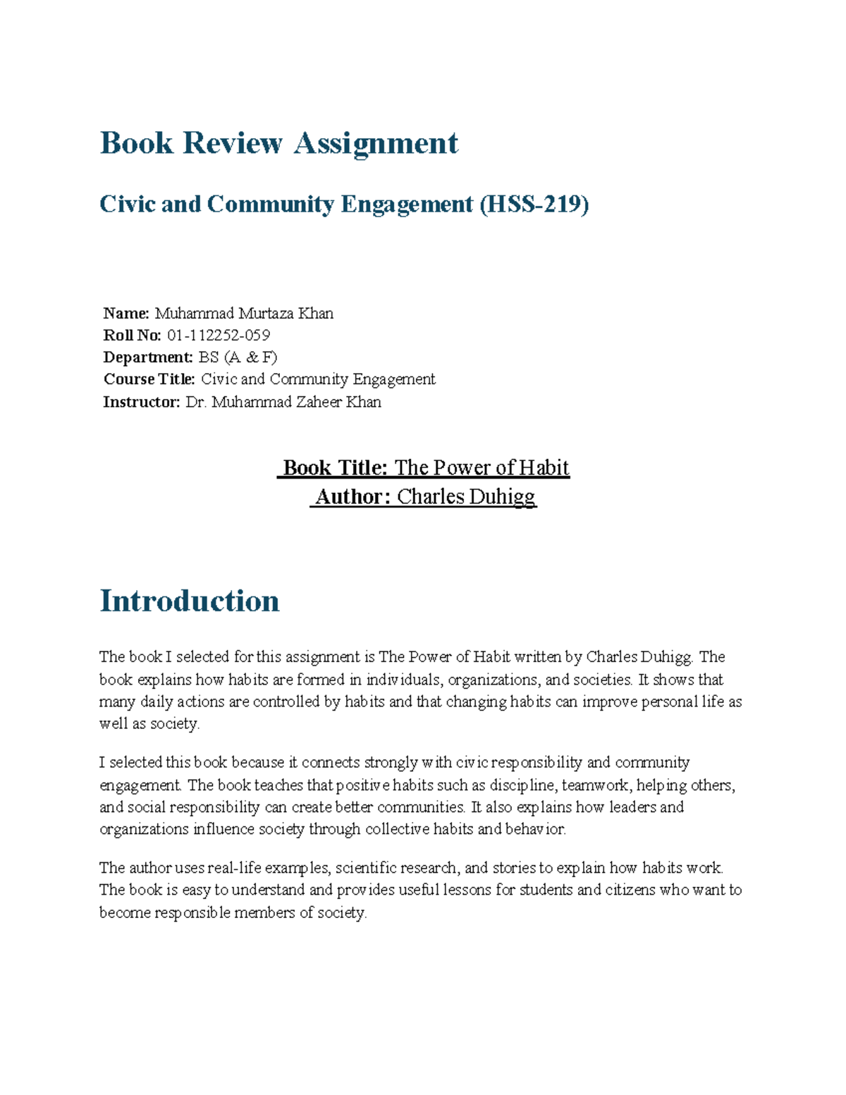 Civic Engagement Book Review: The Power of Habit (CIV 101) - Studocu