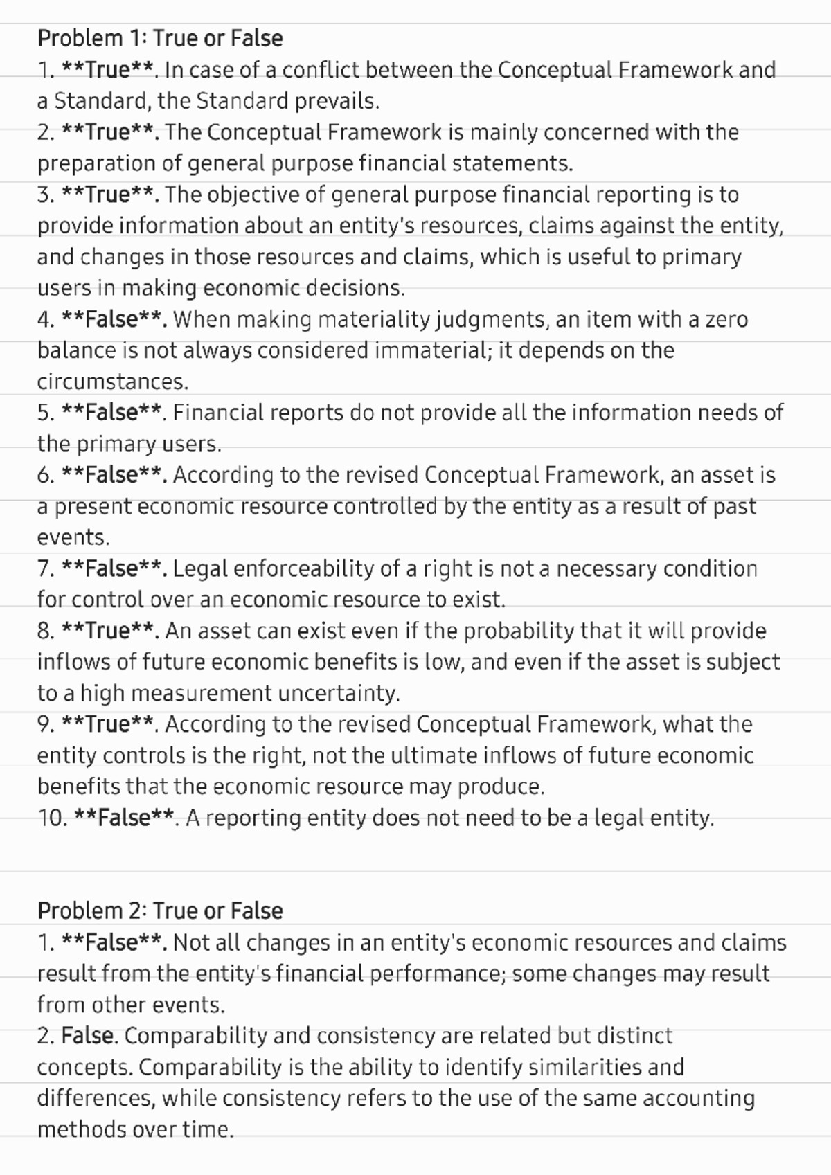 ACC 240417 Chapter 2 Problems: True/False & MCQ Answers - Studocu