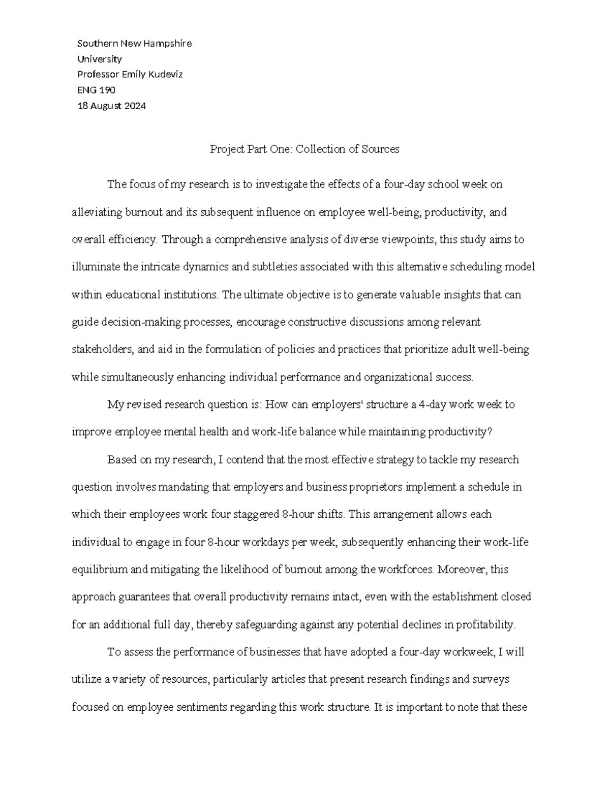 ENG 190 Project: Analyzing the Impact of Shorter Workweeks on Employee ...