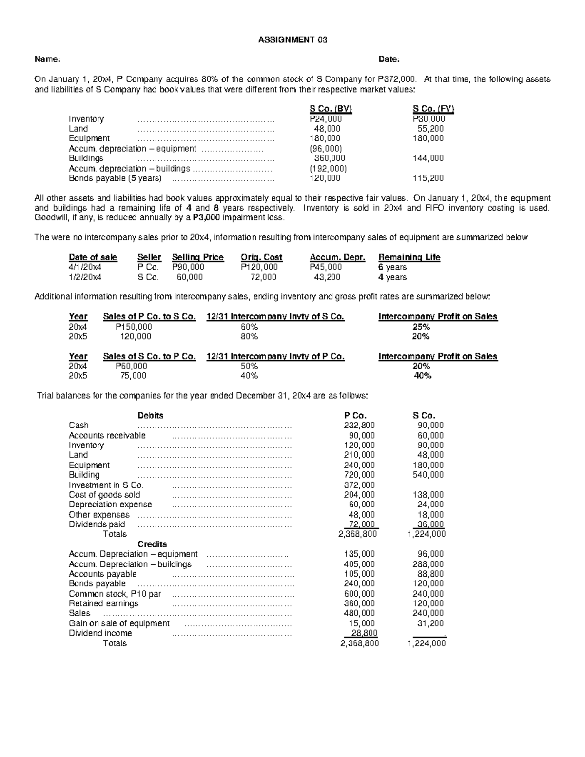 Assignment 03 - BSA Notes on P & S Companies Acquisition - Studocu