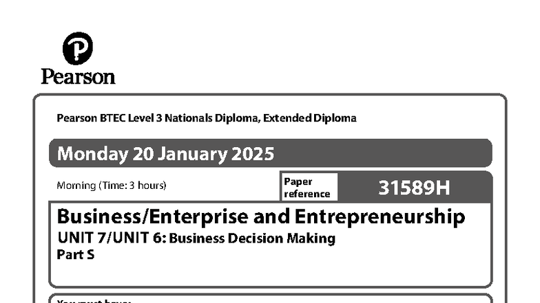 BTEC Level 3 Diploma Unit 6: Business Decision Making Case Study - Jan ...