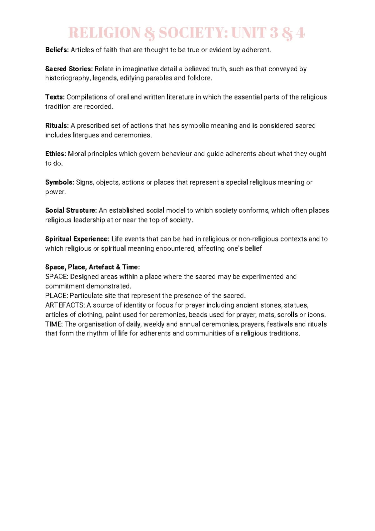 VCE Religion and Society A+ Exam Notes - Religion and Society Exam ...