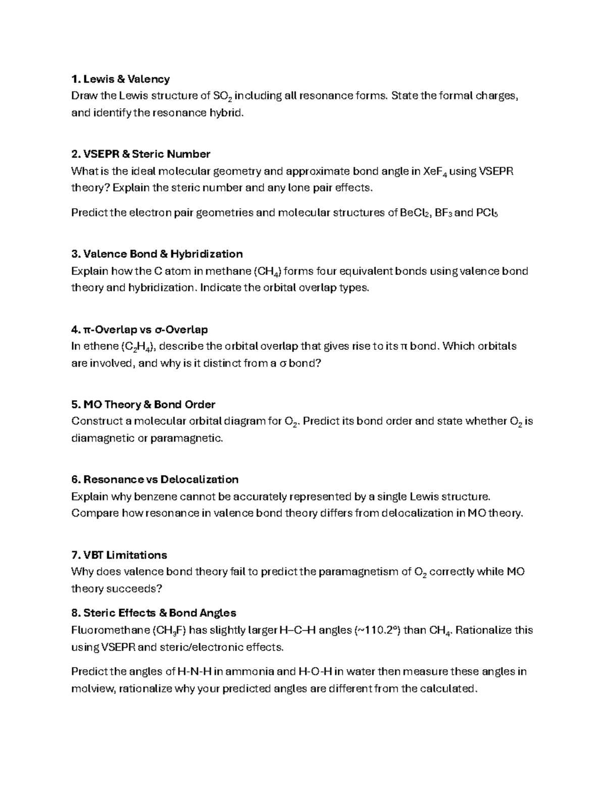 SU1 Quiz 2025 - Lewis Structures, VSEPR, and Hybridization Concepts ...