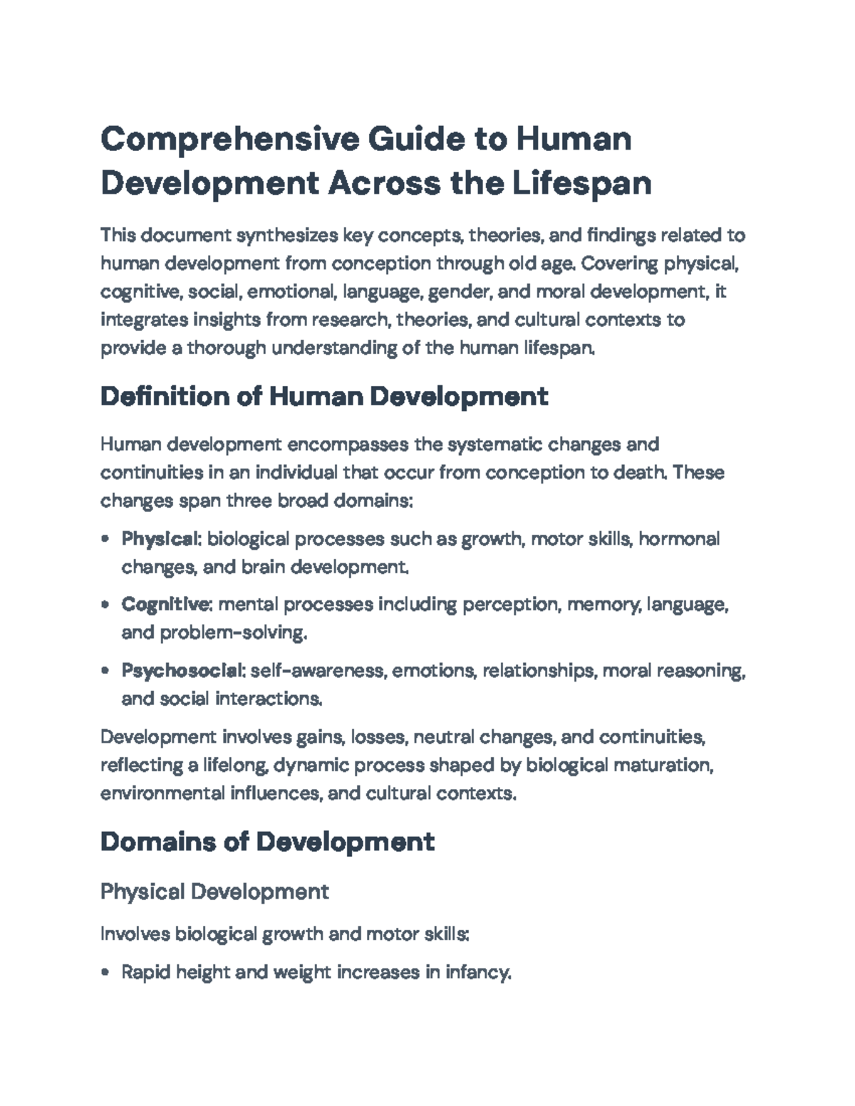 Comprehensive Overview of Human Development Across the Lifespan (PSY ...