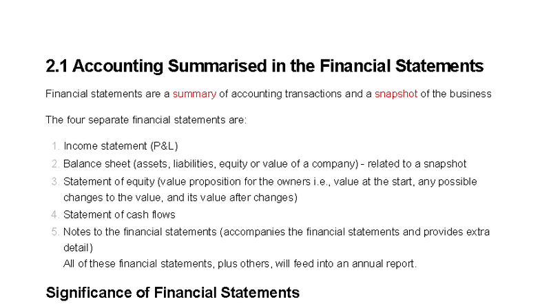2.1 ACC 101: Overview of Financial Statements and Accounting Process ...