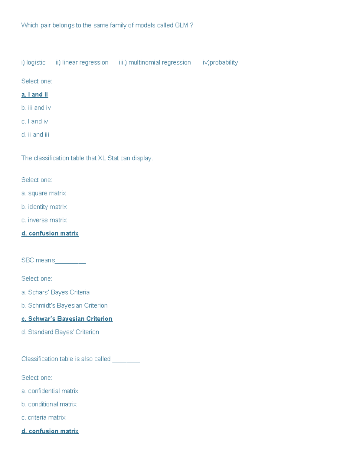 Data Analysis Quiz W11-W13: Models, Metrics, and Techniques (Weeks 1-12 ...