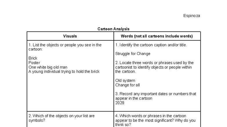 LANG Cartoon Analysis - Struggle for Change Insights - Studocu