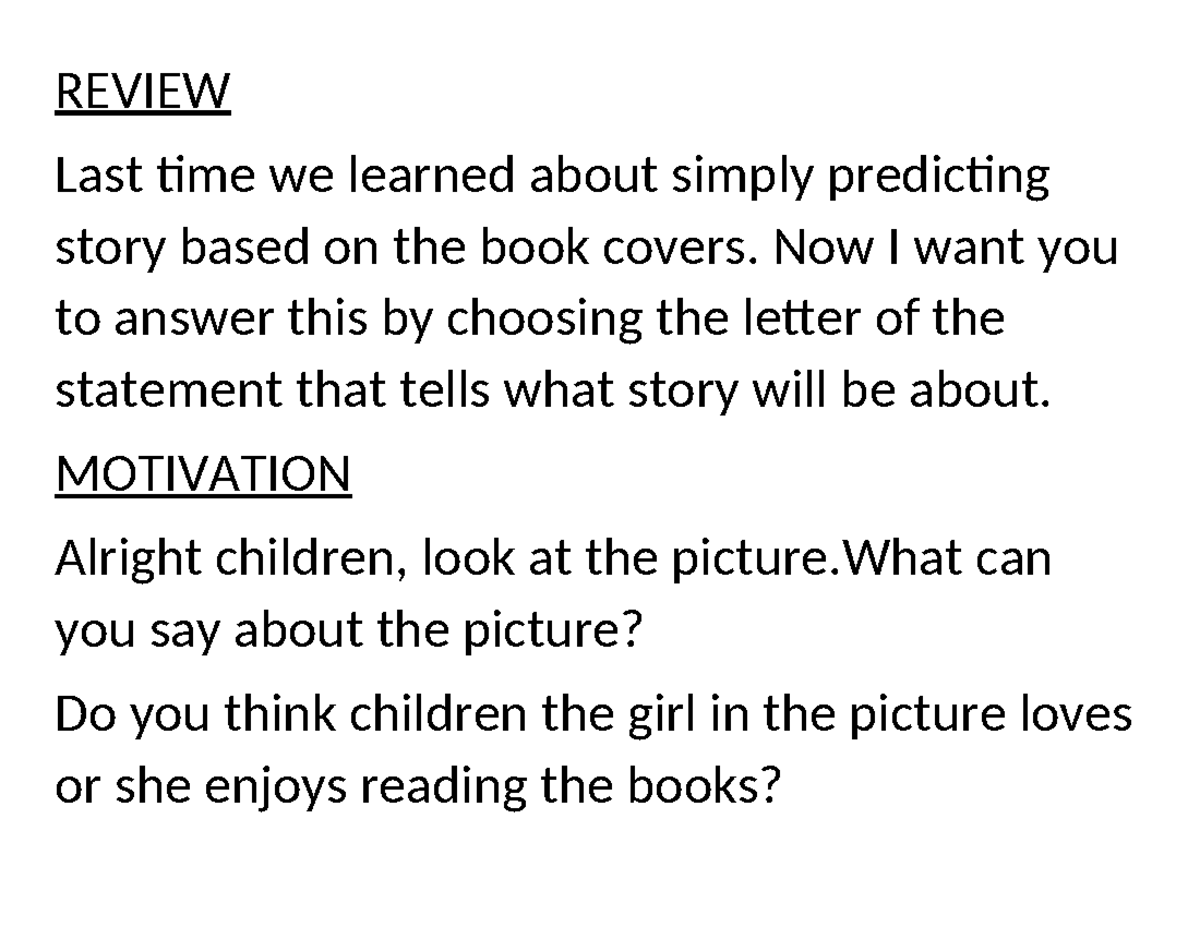 REVIEW: Lesson Planning on the Importance of Reading Books - Studocu