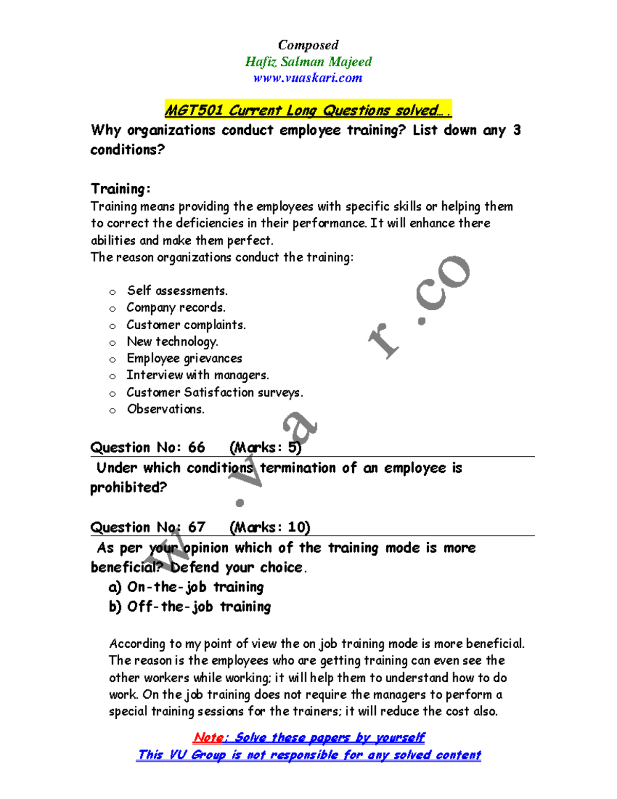 MGT501-Final Term-Current Long Questions Solved - Hafiz Salman Majeed ...