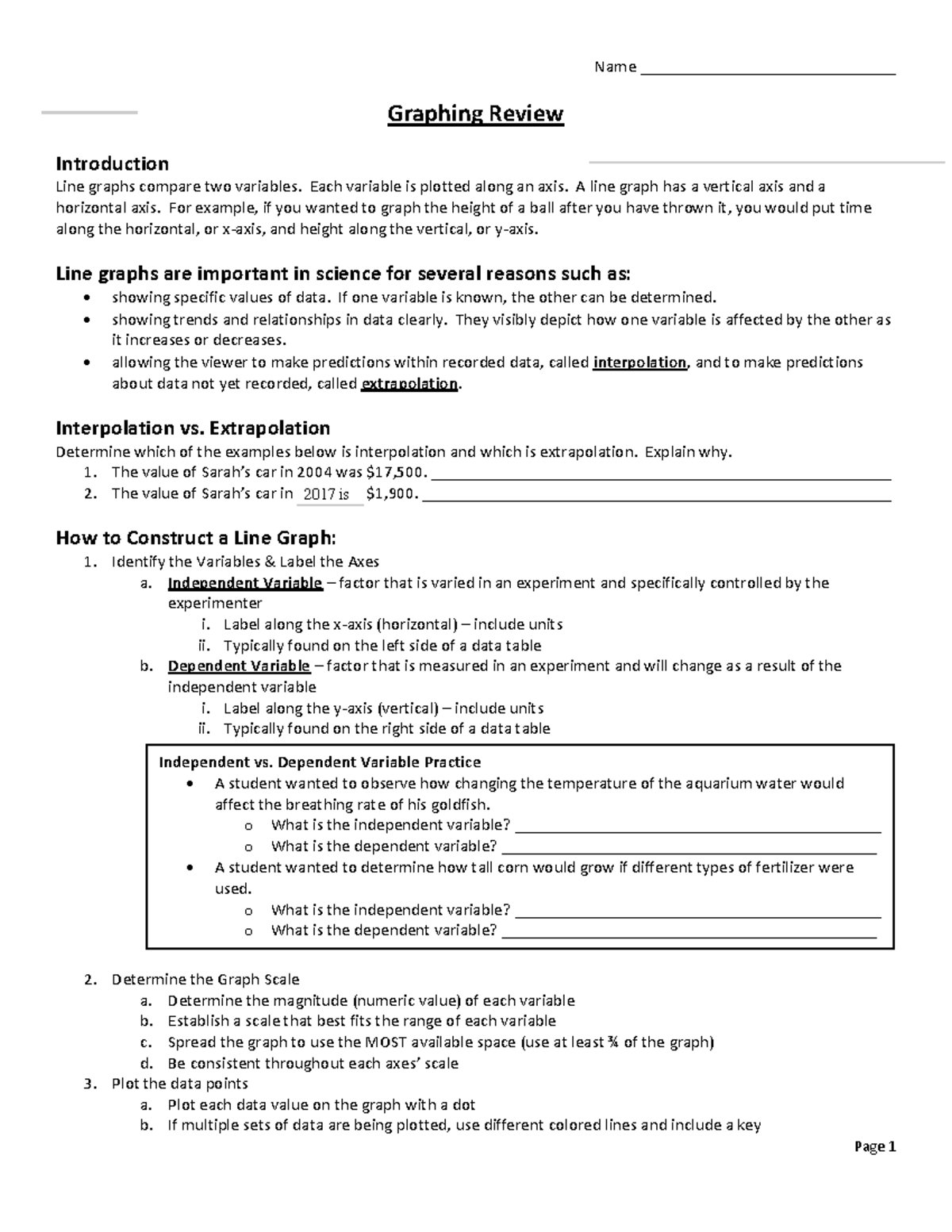 Biology 101: Line Graphing Review Practice Problems and Exercises - Studocu