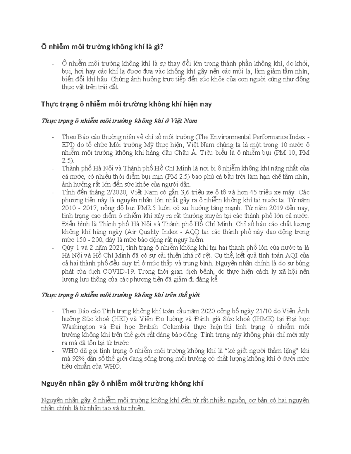 Ô nhiễm môi trường không khí: Thực trạng và giải pháp (MÔI TRƯỜNG 2 ...