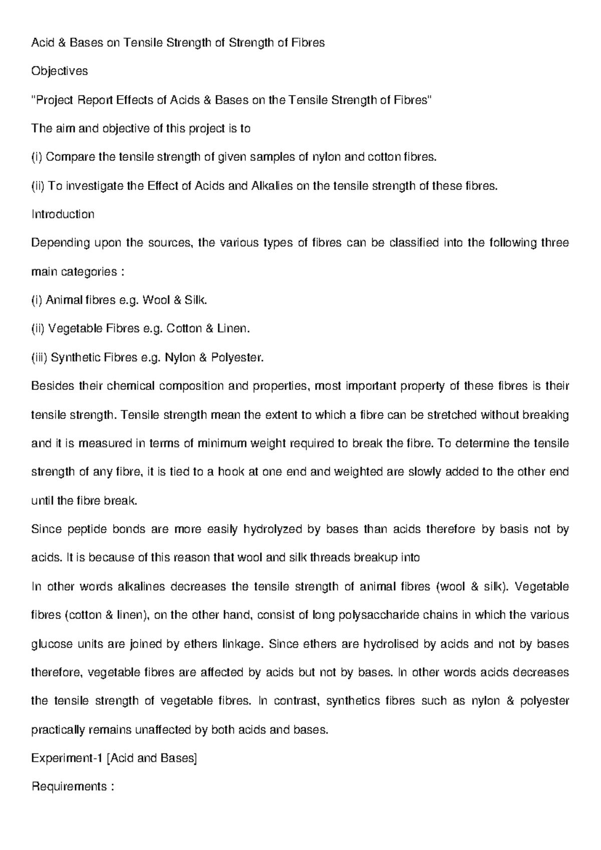 Acid and Bases on Tensile Strength of St - Acid & Bases on Tensile ...