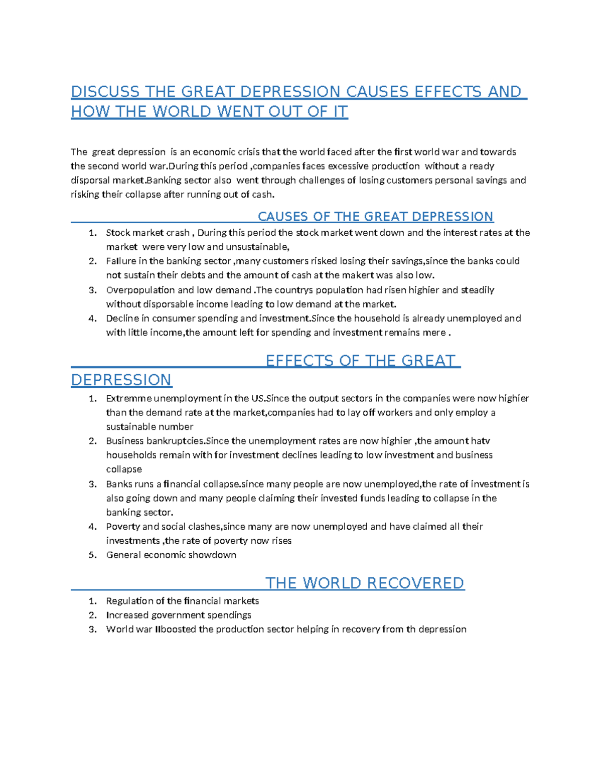 Money and Banking Assignment 12: Causes and Effects of the Great ...