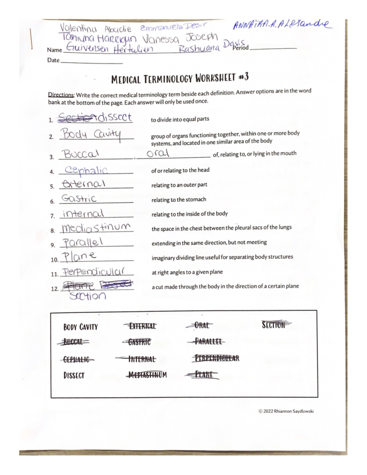 Medical Terminology Worksheet #3 - Valentina Abudie EmmanuEla DESIr I Name Guivensen Hertulien ...