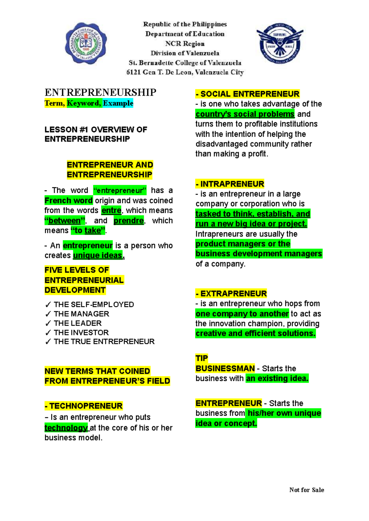 Entrepreneurship (Course Code: LESSON) - Comprehensive Overview and Key ...