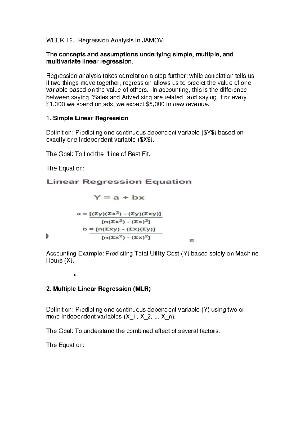 WEEK 12: Regression Analysis Concepts in JAMOVI - Studocu