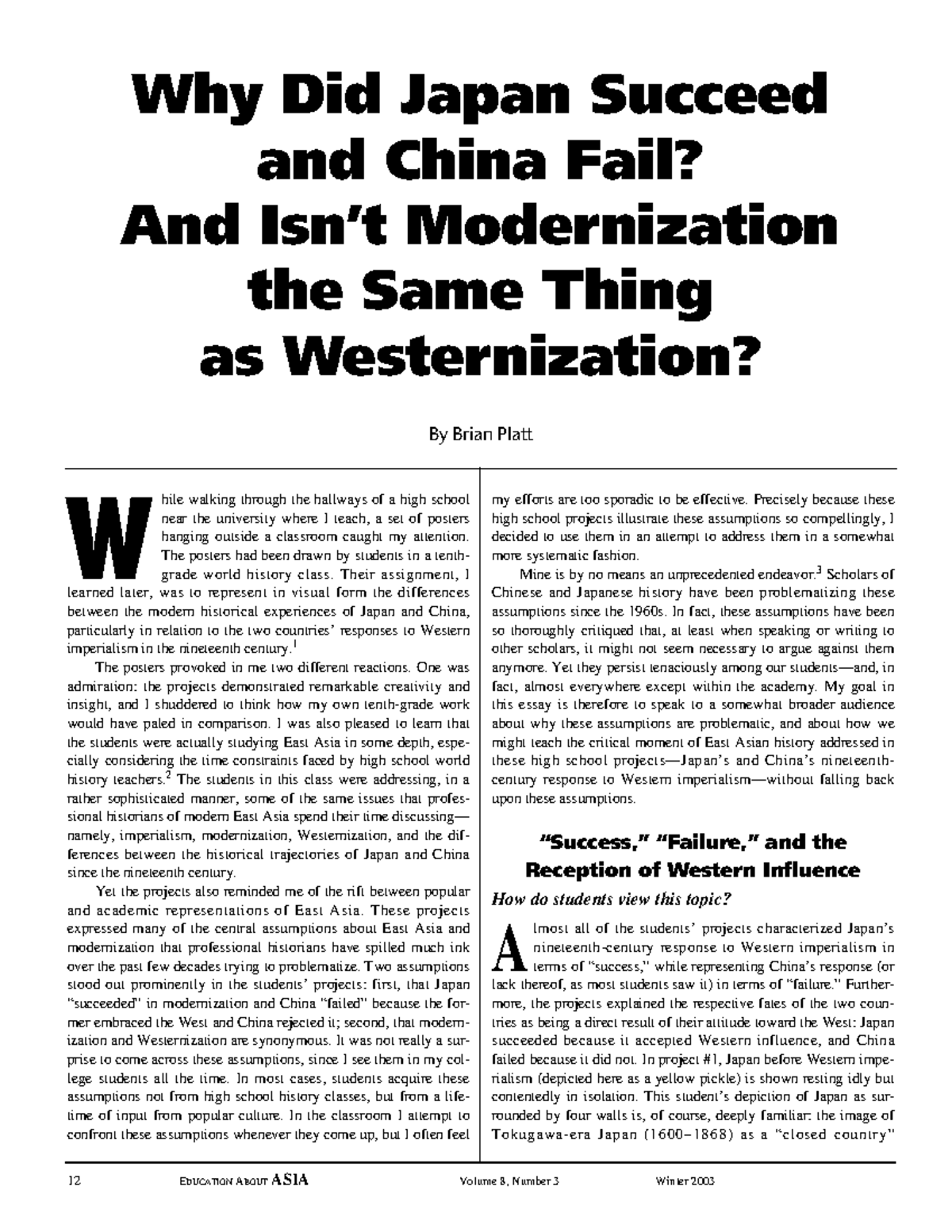 Japan vs. China: Modernization, Westernization, and Historical ...