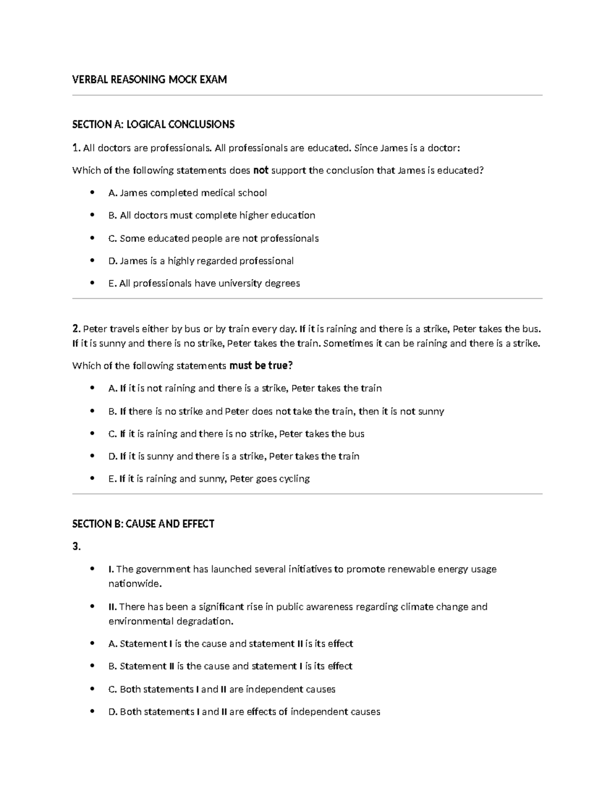 Verbal Reasoning MOCK EXAM: Logical Conclusions & Cause-Effect Analysis ...